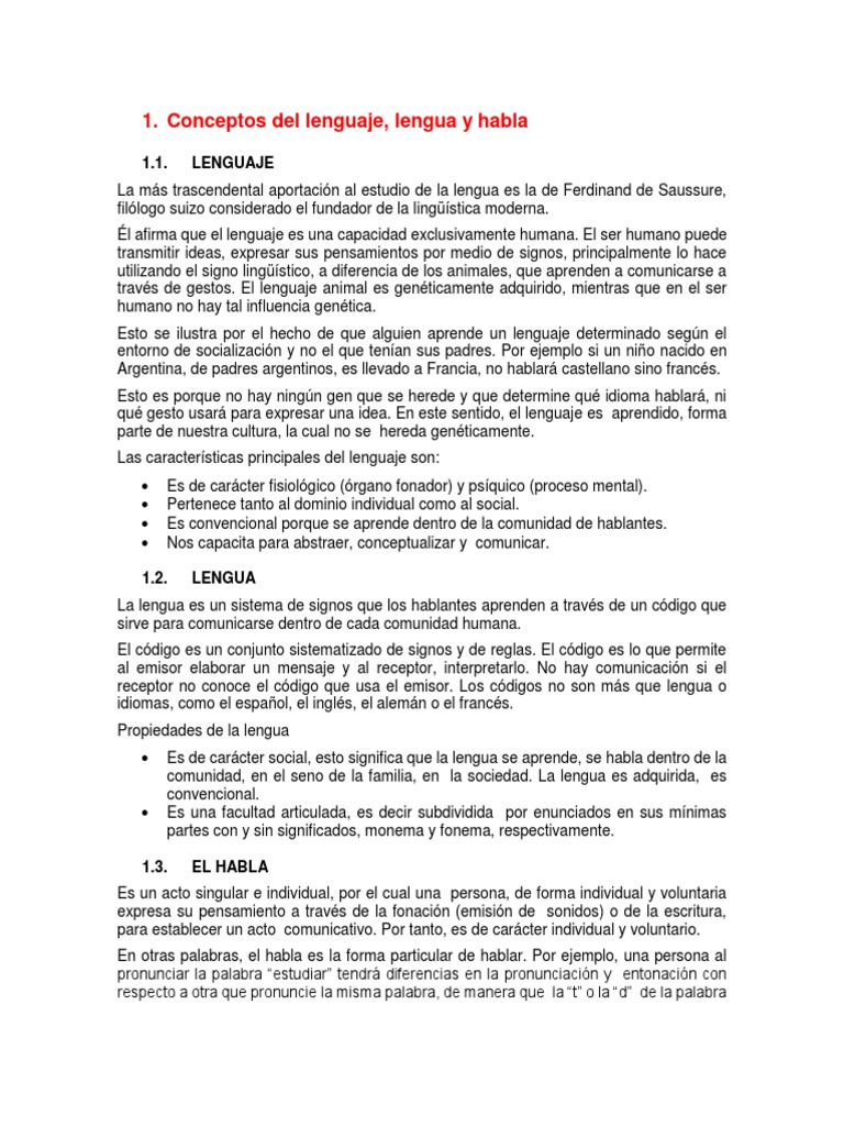 Conceptos de lengua y habla | PDF | Dialecto | Habla