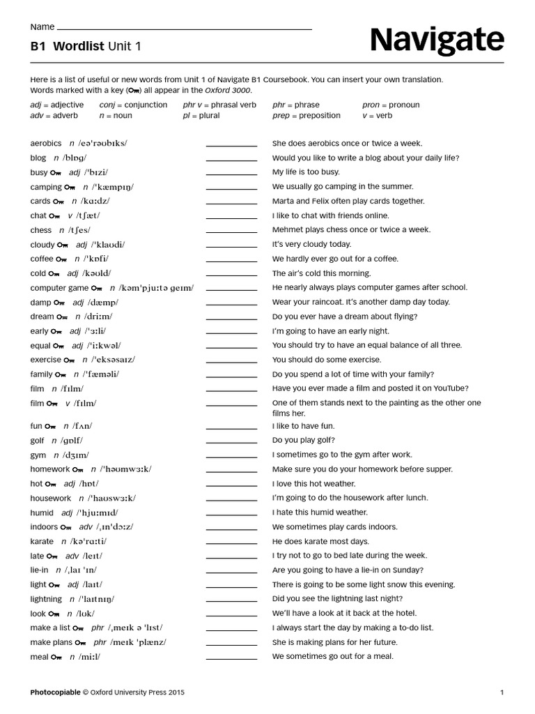 Navigate b1 Unit Wordlist | PDF | Bus | Verb