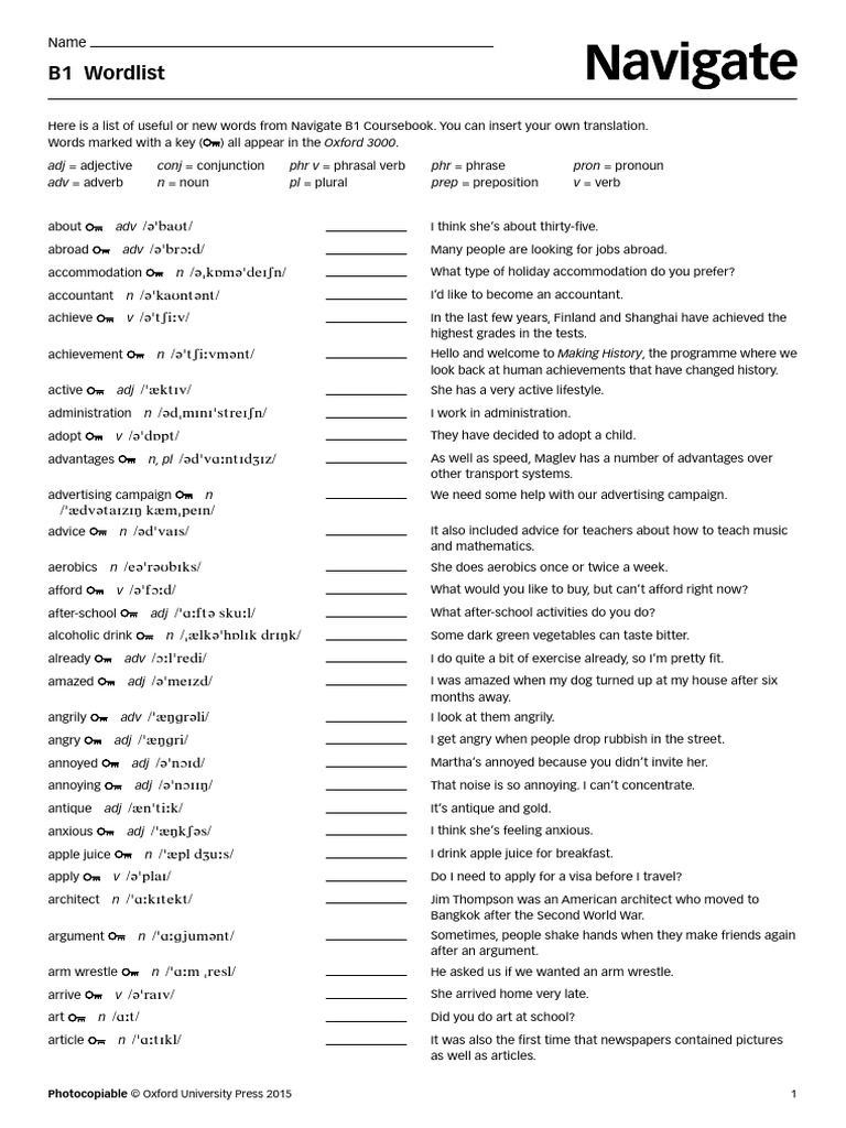 Navigate b1 Wordlist A Z | PDF | Verb