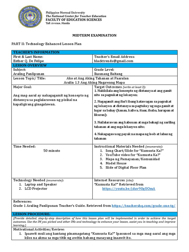 Midterm Examination-Technology Enhanced Lesson Plan Template | PDF