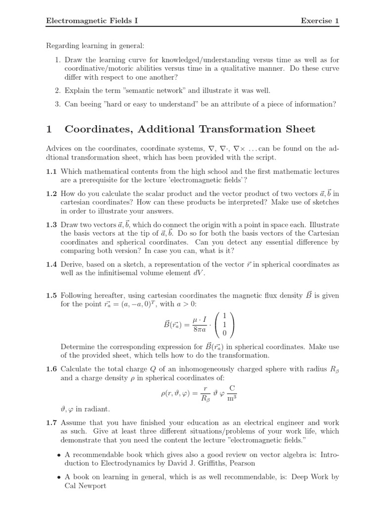 Emf Exercise01 Pdf Coordinate System Euclidean Vector