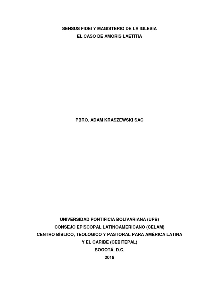 Sensus Fidei y Amoris Laetitia: Análisis Teológico | PDF | Iglesia ...