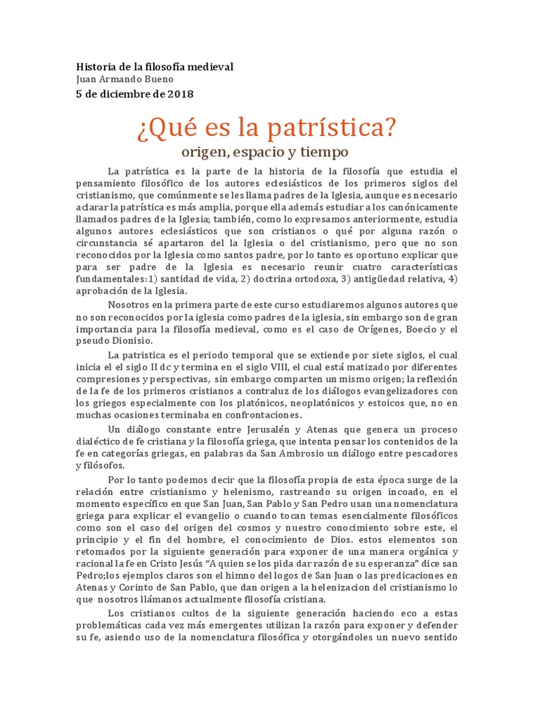 ¿Qué Es La Patrística?: Origen, Espacio y Tiempo | PDF | Padres de la ...