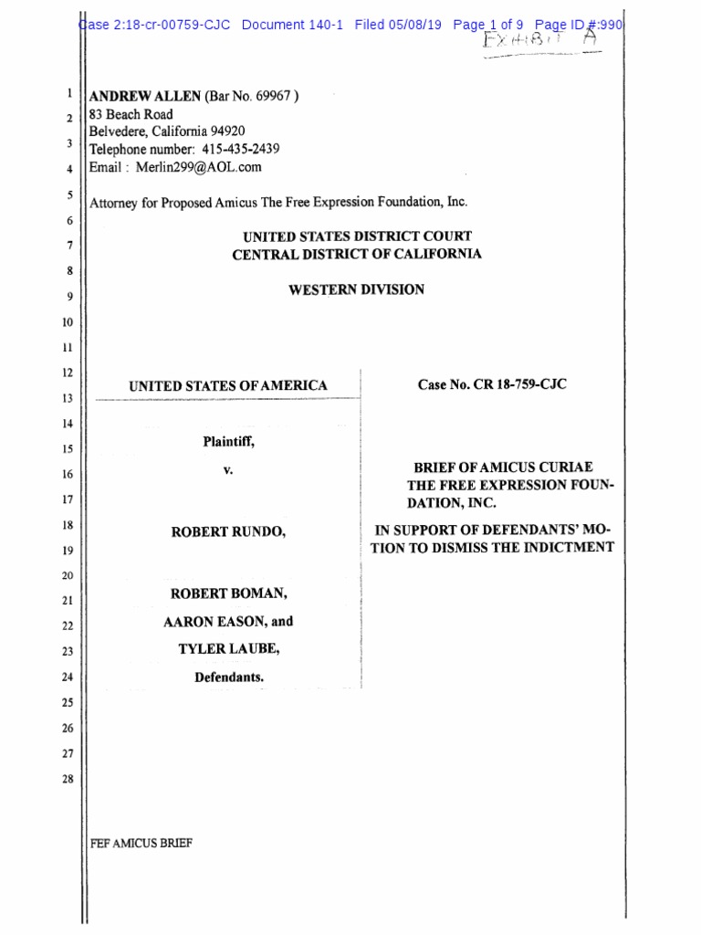 The Free Expression Foundation Amicus Brief Filed in United States V ...