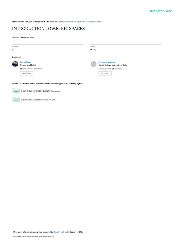 Intro Metric Final | PDF | Metric (Mathematics) | Continuous Function