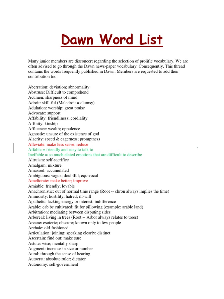 Dawn Word List | PDF