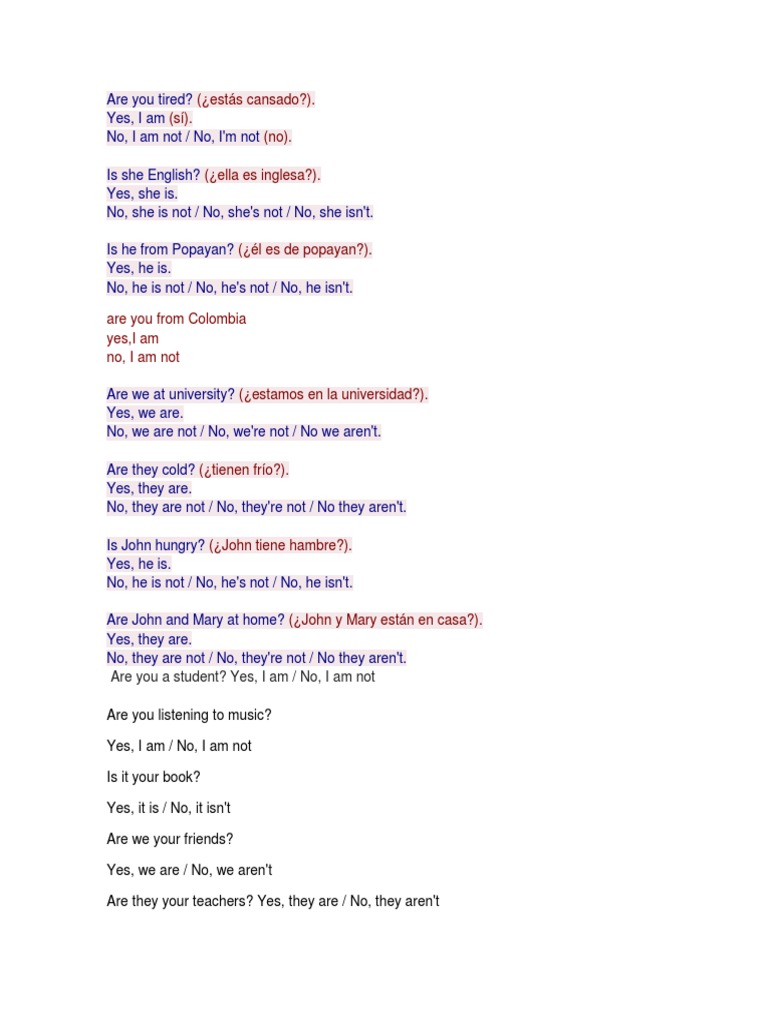 English-Spanish Q&A Practice | PDF