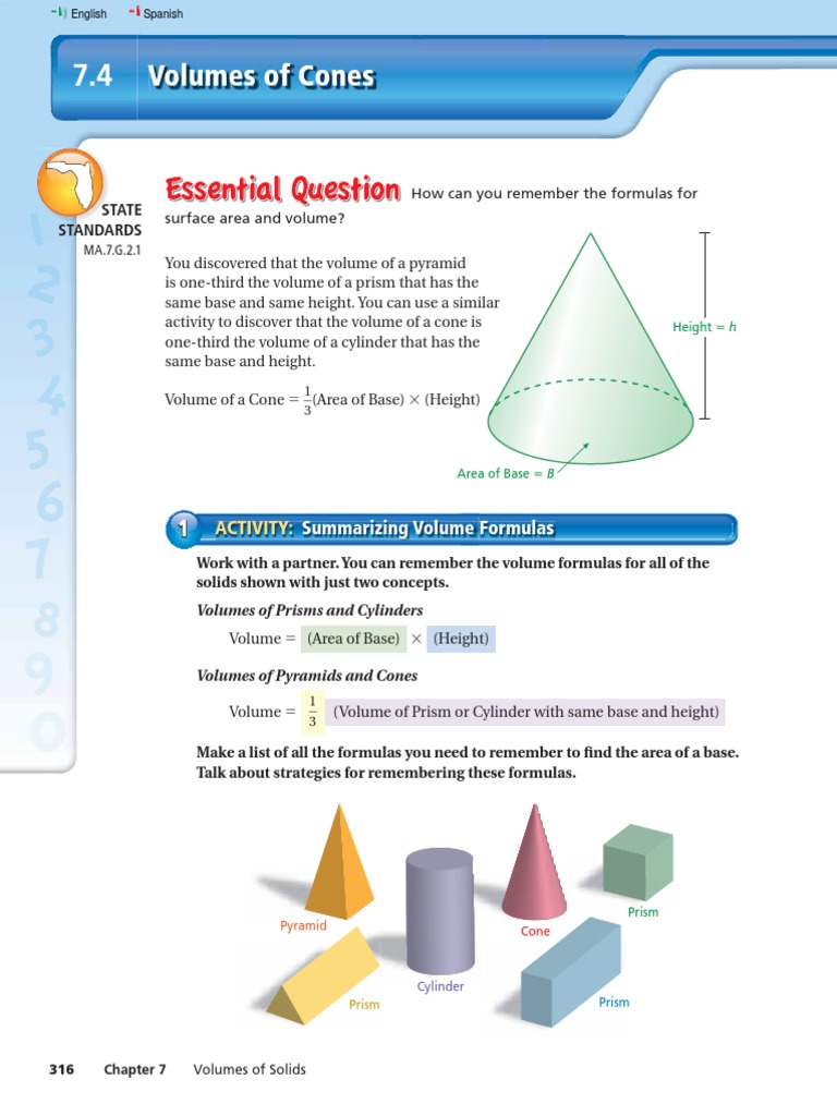Volume of Cones Worksheet and Answers | PDF | Volume | Area
