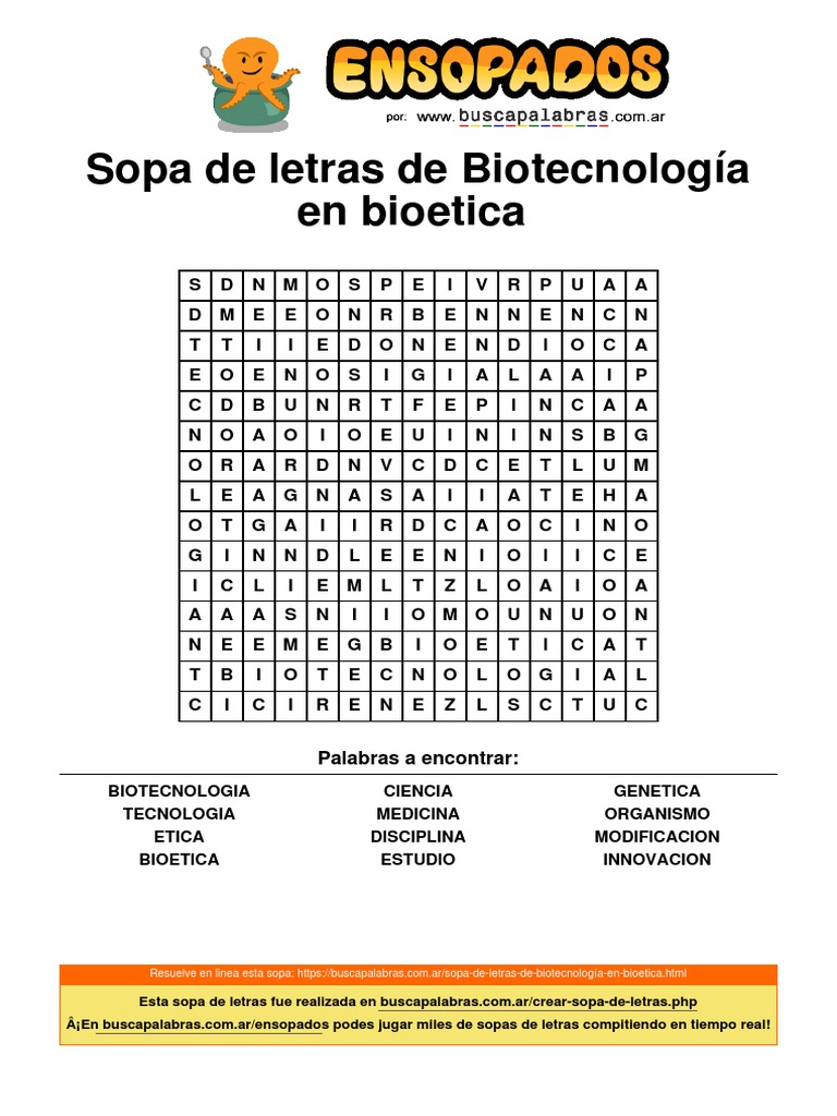 sopa de letras de Bioética