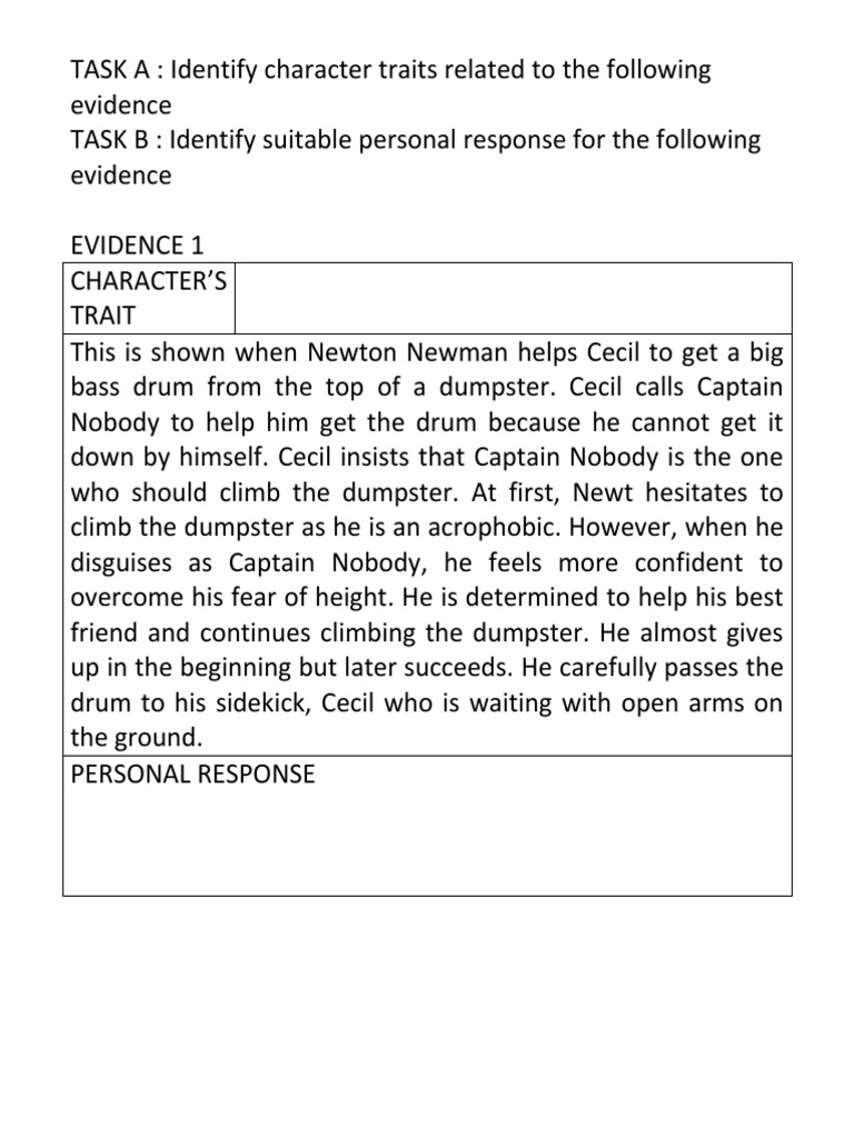 Captain Nobody CHP 1 6 Exercise | PDF