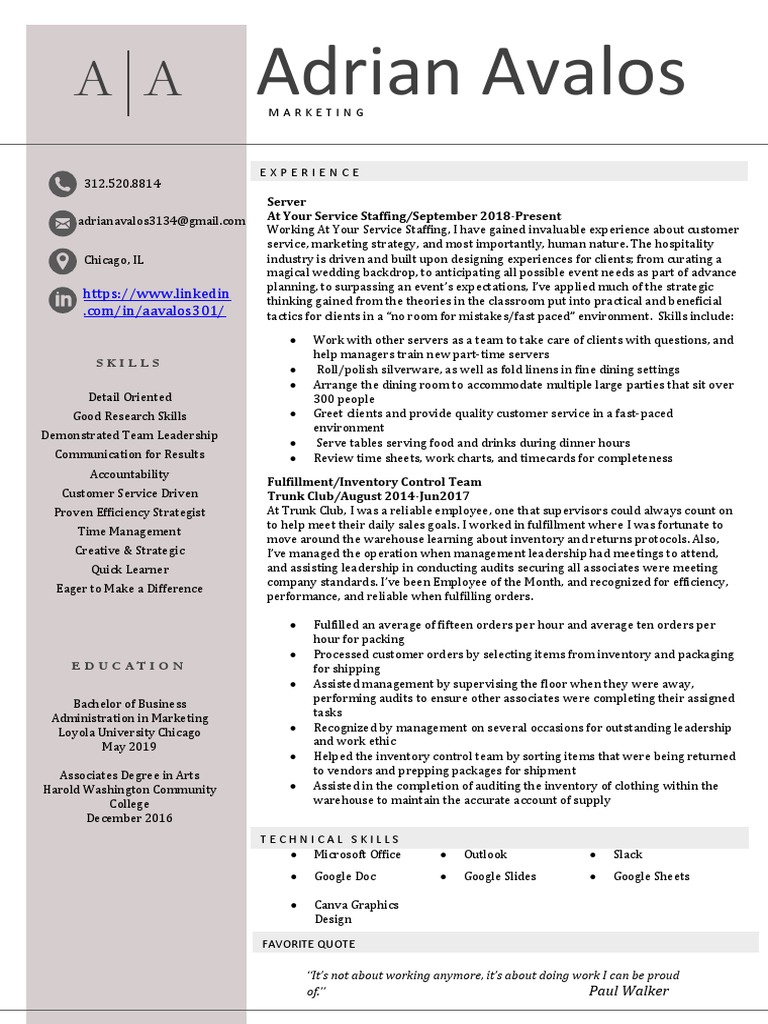 Adrian Avalos Resume | PDF | Inventory | Marketing