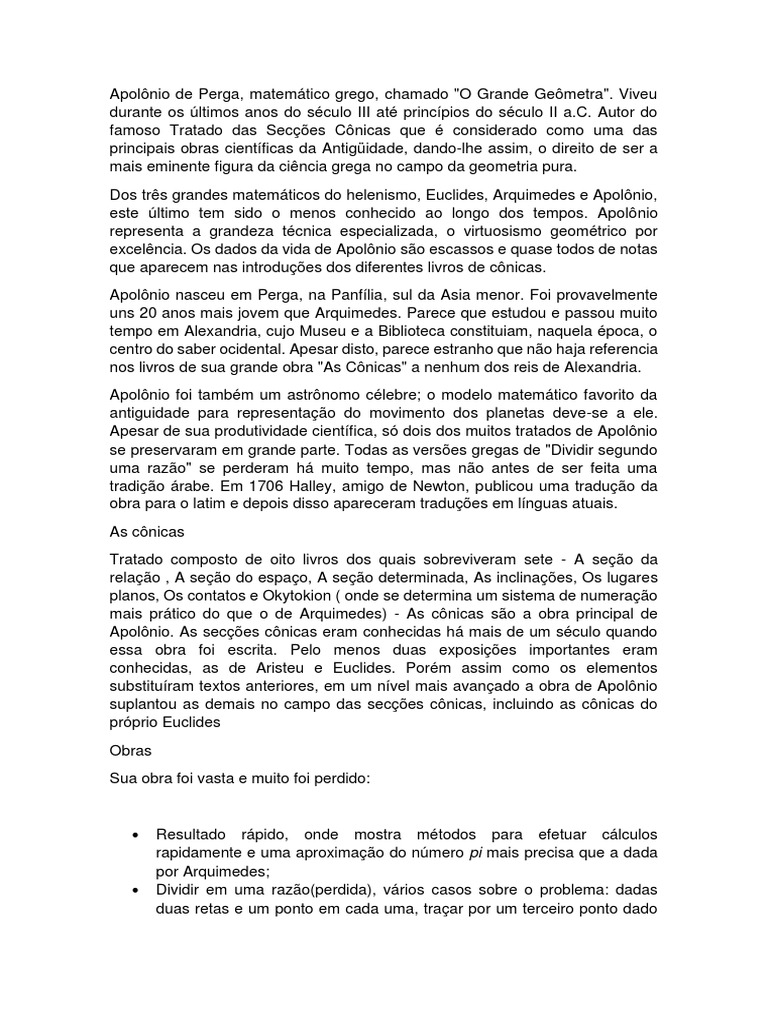 Apolônio de Perga | PDF | Ensino de Matemática | Science