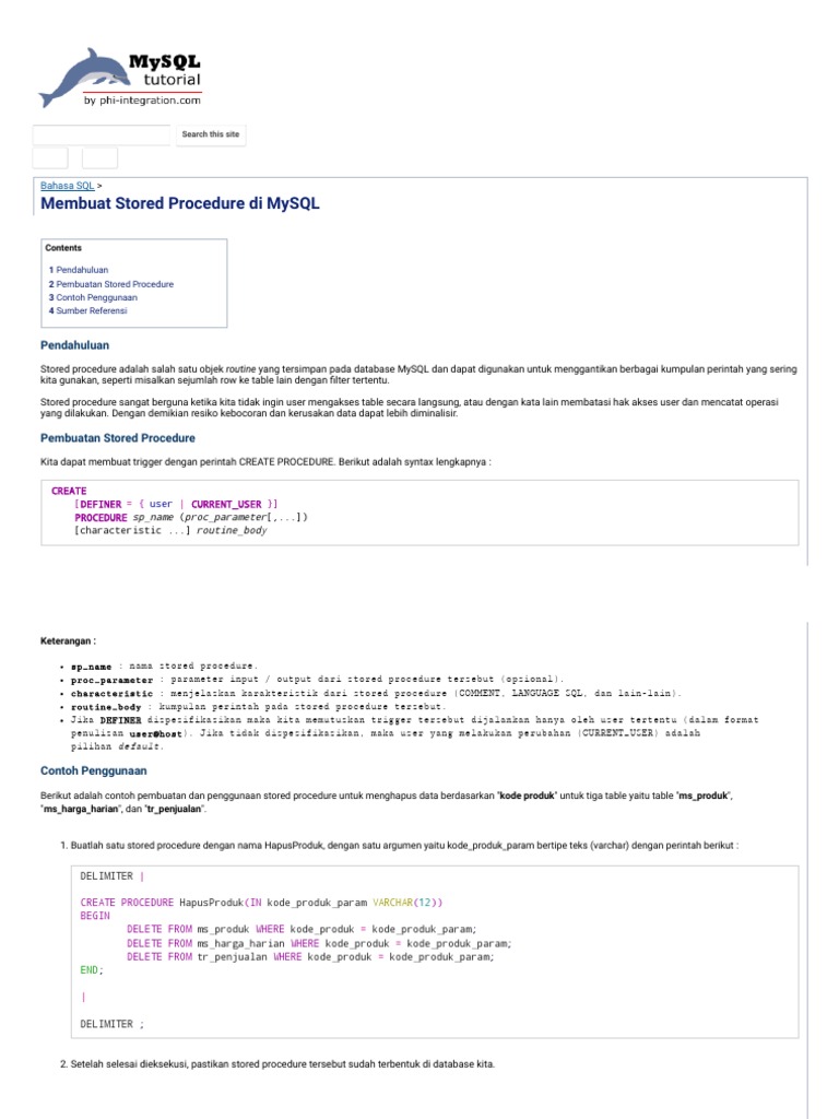Membuat Stored Procedure Di Mysql Pdf Komputer