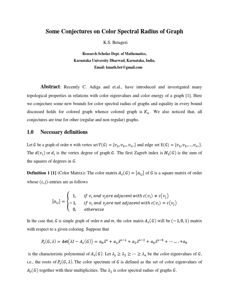Some Conjectures On Color Spectral Radius of Graph | PDF | Mathematical Concepts | Graph Theory