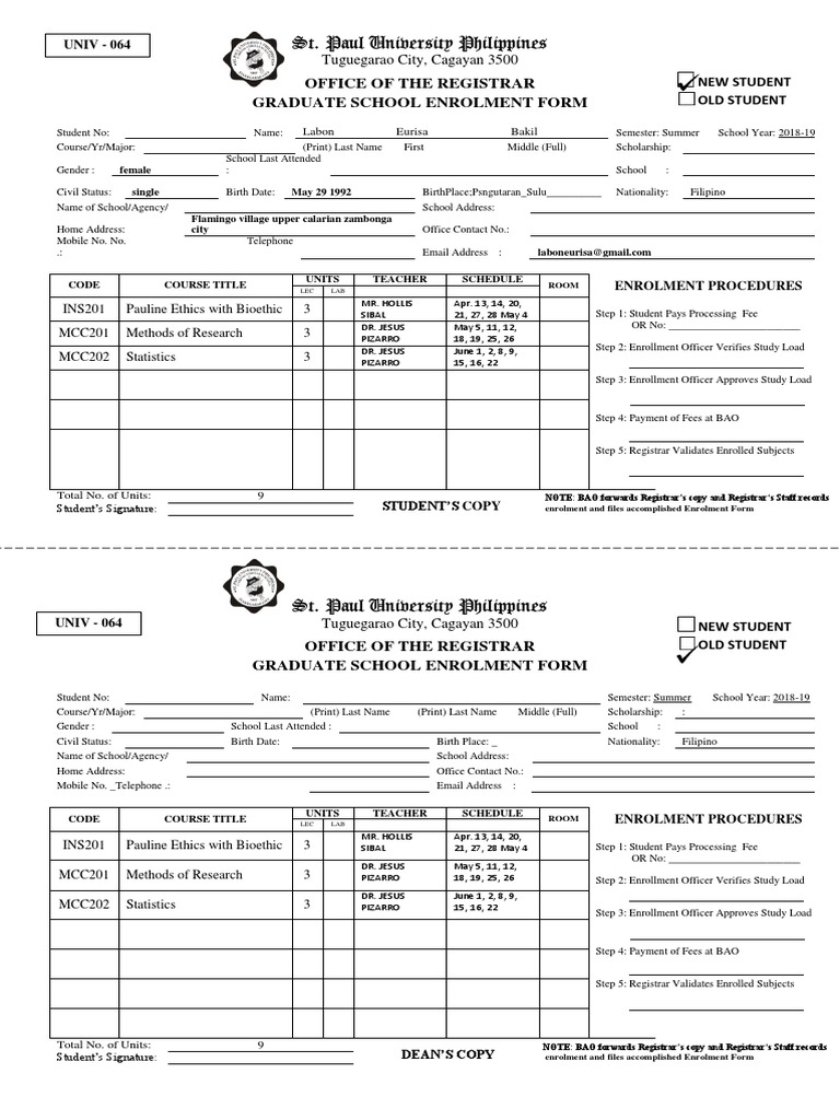Graduate Enrollment Form | PDF | Business