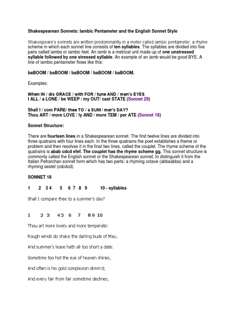 Sonnet Notes | PDF | Sonnets | Metre (Poetry)