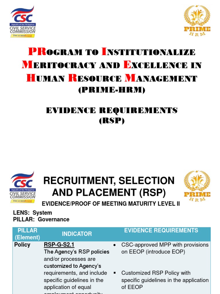 PRIME-HRM Maturity Level II RSP Guide | PDF | Recruitment | Employment