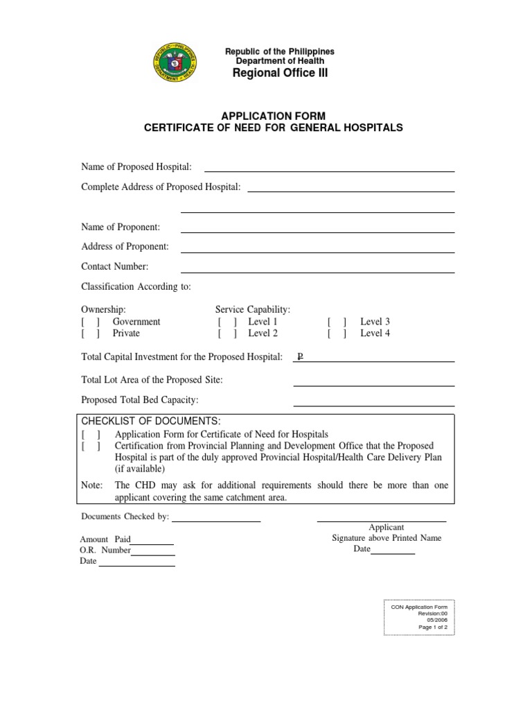 Certificate of Need Application Form 2006 | PDF | Hospital | Health Care