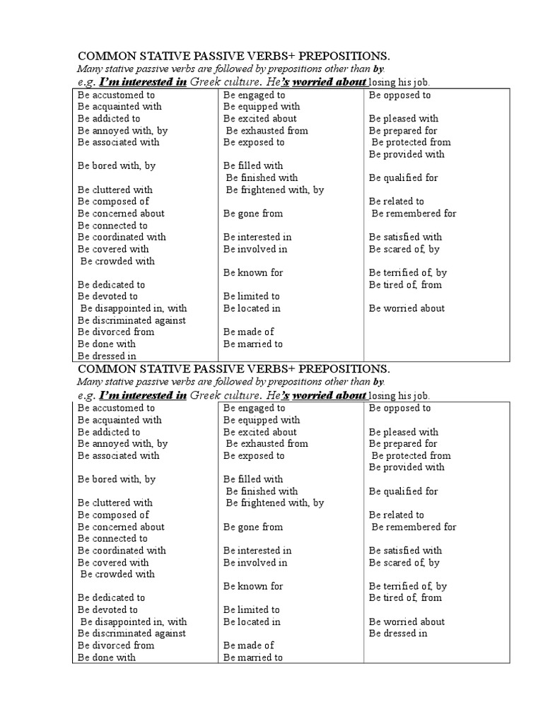 Stative Passive Verbs with Prepositions | PDF | Language Mechanics ...