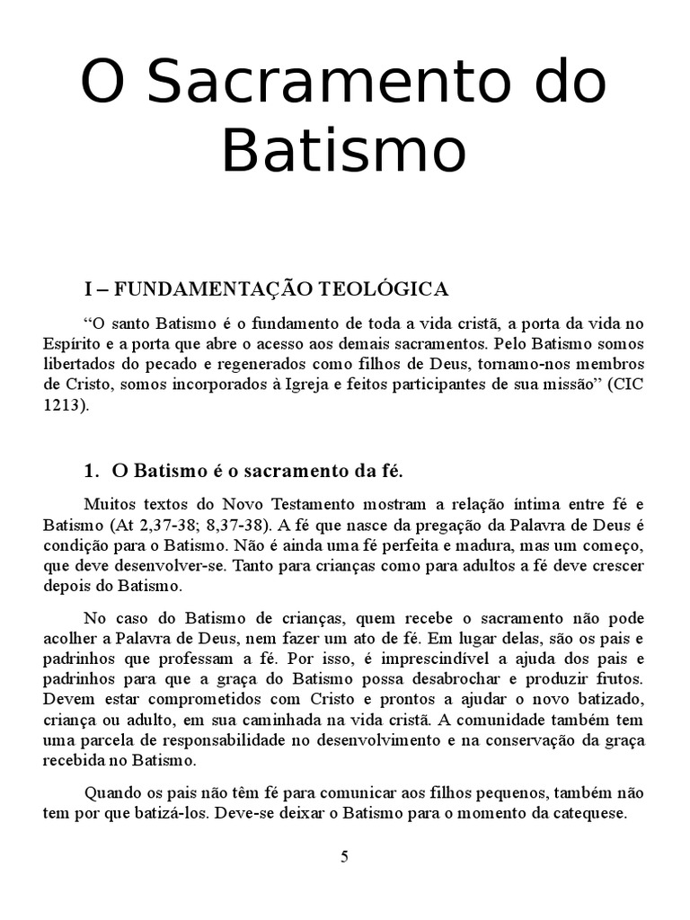 Sacramento Do Batismo | PDF | Eucaristia | Batismo