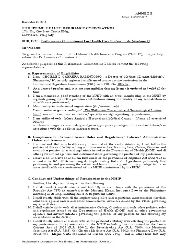 PhilHealth Performance Commitment Guide | PDF | Profession | Health ...