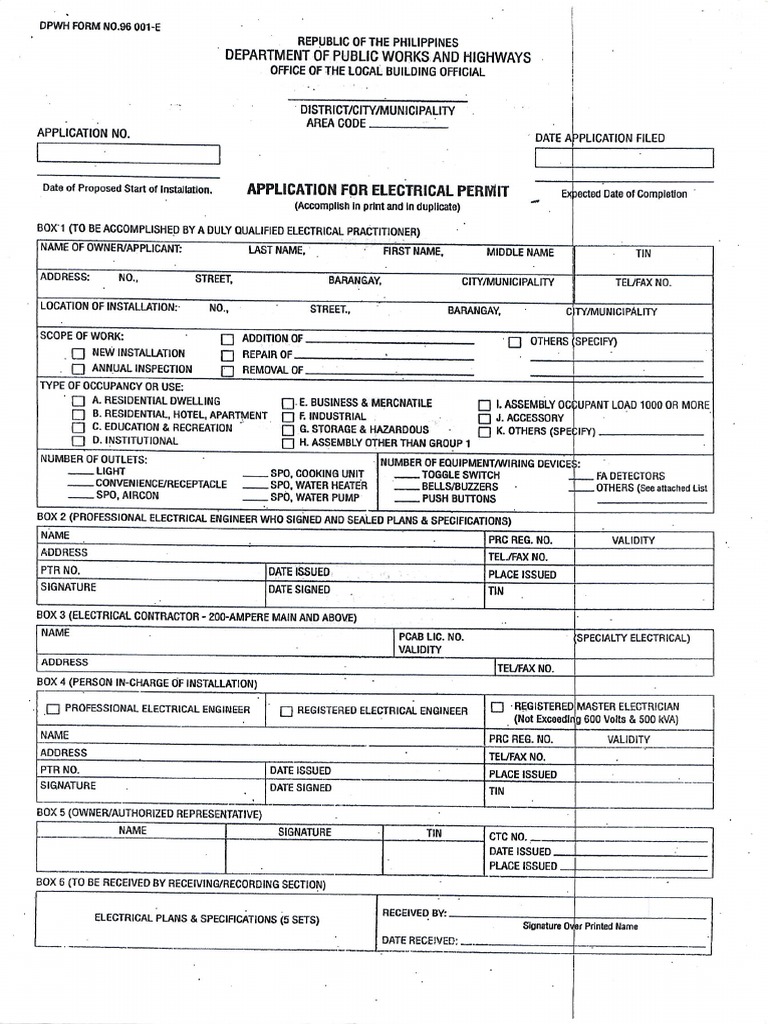DPWH - Electrical Permit | PDF