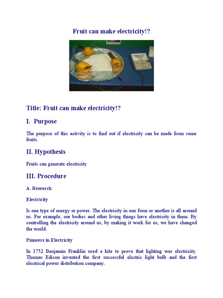Fruit Can Make Electricity | PDF | Electricity | Copper