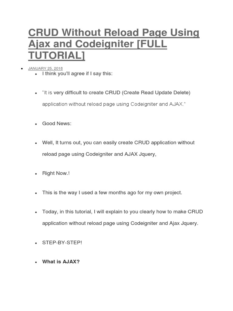 CRUD Without Reload Page Using Ajax and Codeigniter | PDF | Ajax (Programming) | Databases