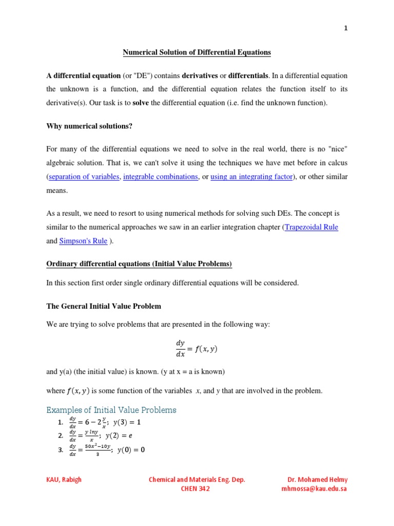 Numerical Solution of Differential Equations | PDF | Differential ...