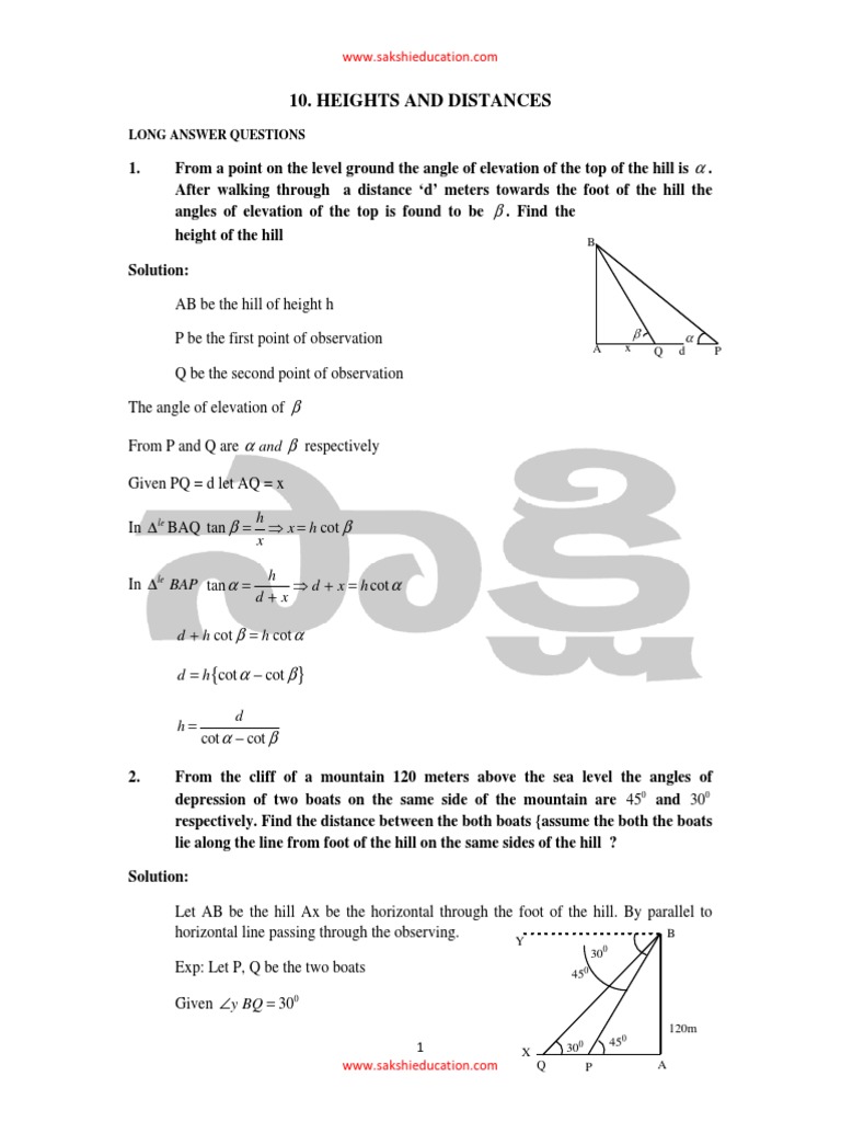 10 Height and Distances | PDF | Triangle | Trigonometric Functions