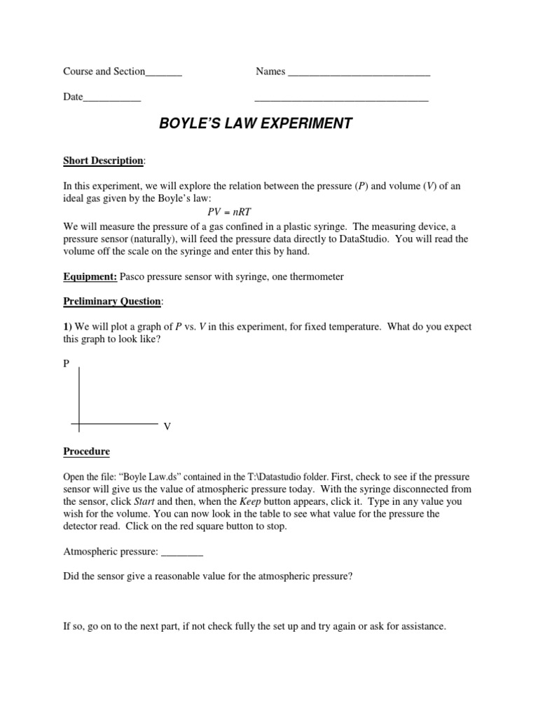 Boyle'S Law Experiment: Short Description | PDF | Litre | Pressure