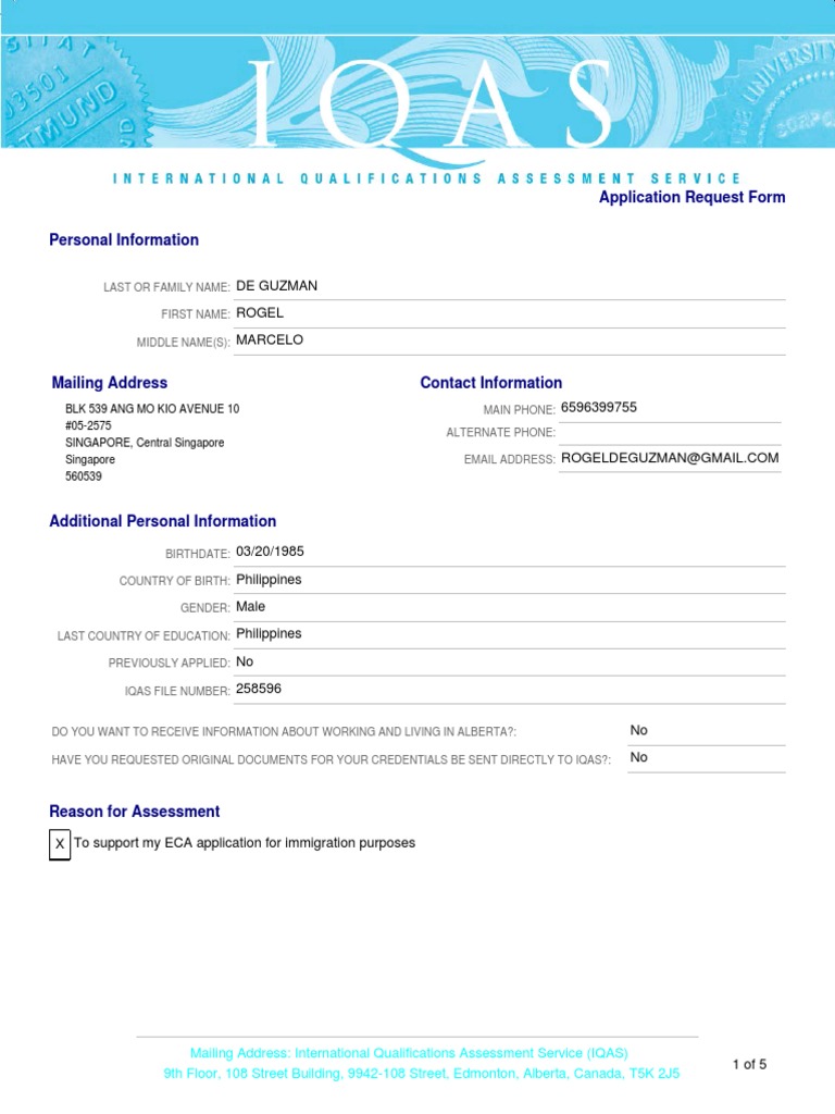 IQAS Application Form - 258596 | PDF | Identity Document | Diploma
