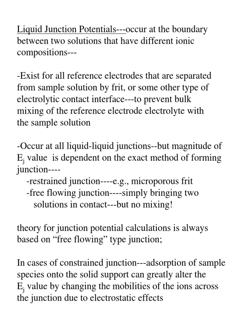 Junction Potential | PDF | Electrolyte | Ion