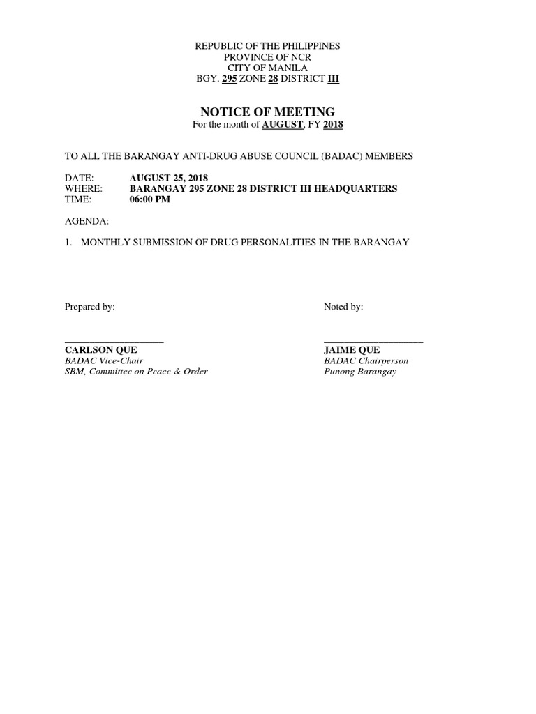 BADAC Meeting Notice - August 2018 | PDF