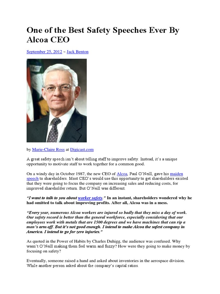 O'Neill's Transformative Safety Speech | PDF | Employment | Business
