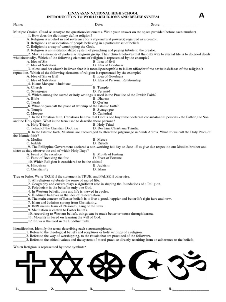 World Religions 1st Quarter Exam Guide | PDF | Faith | God
