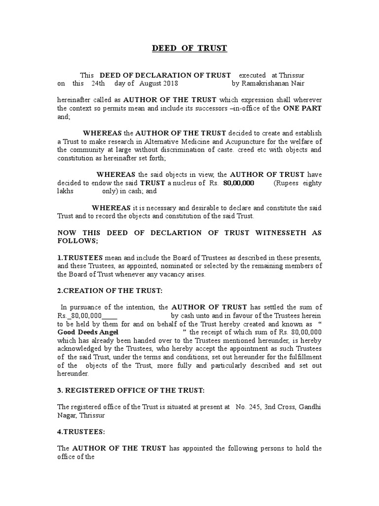 8.Draft-Deed of Trust | PDF | Trust Law | Trustee
