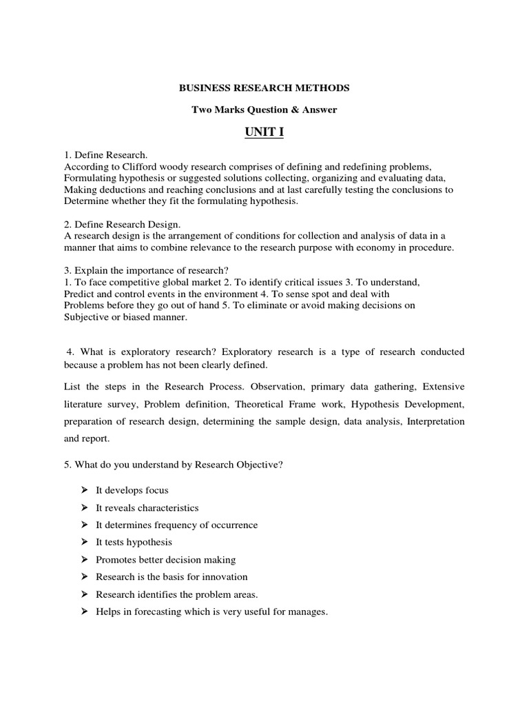 Unit I: Business Research Methods Two Marks Question & Answer | PDF ...