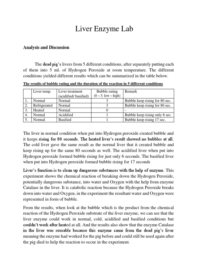 Liver Enzyme Lab Bio g10 2 | PDF | Enzyme | Hydrogen Peroxide