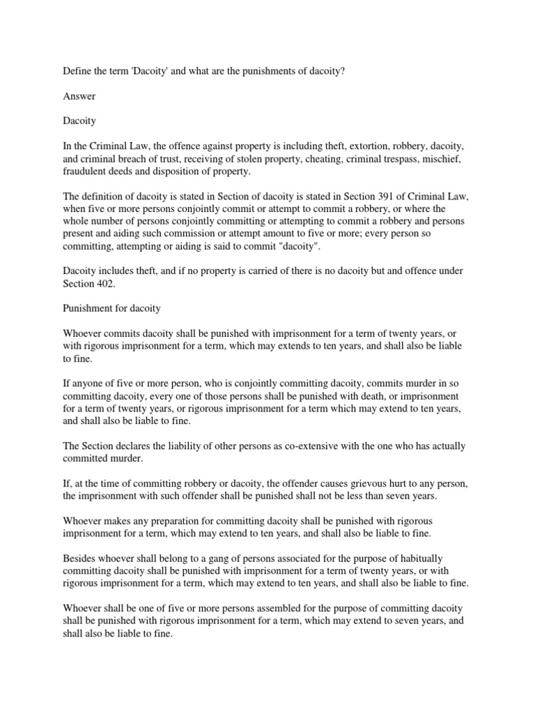 Punishments for the crime of dacoity under Indian criminal law | PDF ...