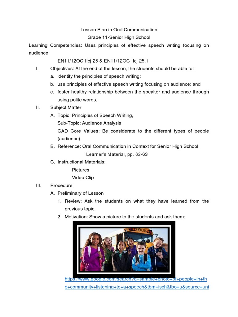 Lesson Plan in Oral Communication New 2 | PDF | Audience | Lesson Plan
