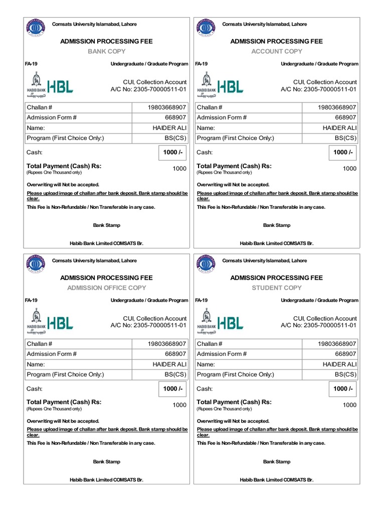 Fee Challan | PDF | Rupee | Undergraduate Education