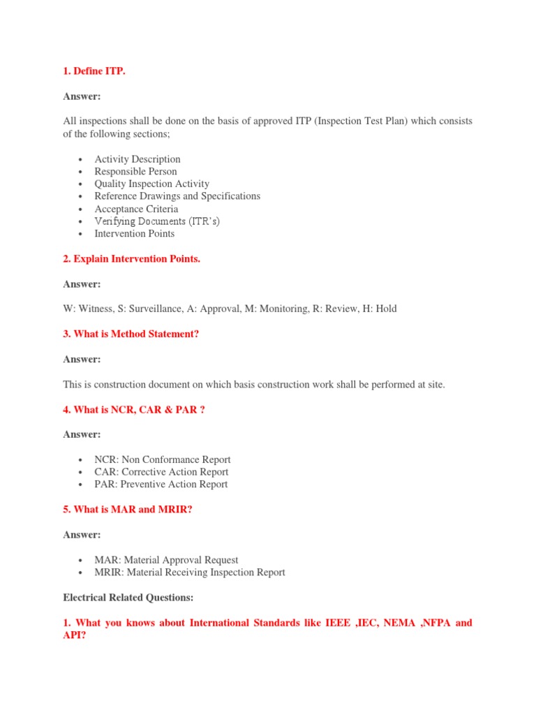 Answer:: 1. Define ITP | PDF | International Electrotechnical ...