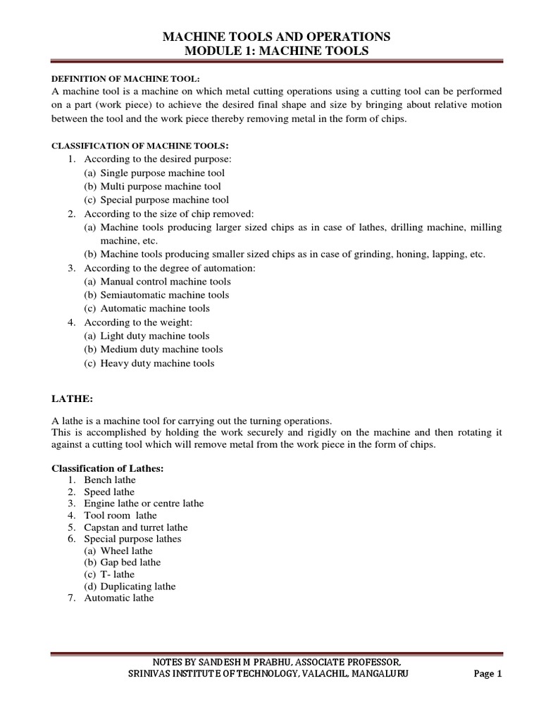 Mto Module 1 Notes | PDF | Drill | Machine Tool