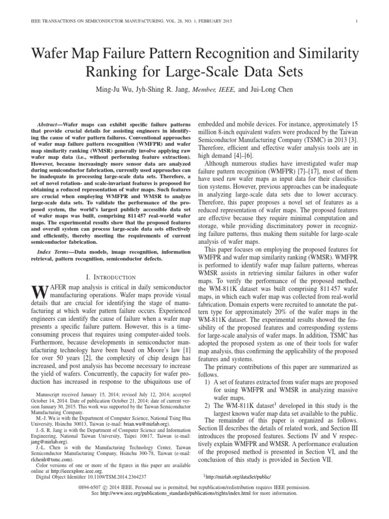 Wafer Map Failure Pattern Recognition and Similarity Ranking For Large ...