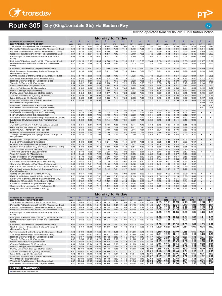 Route 305 Bus Schedule and Stops | PDF