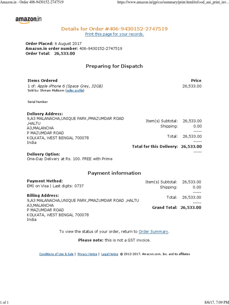 Details For Order #406-9430152-2747519 | PDF | Apple Inc. | Business