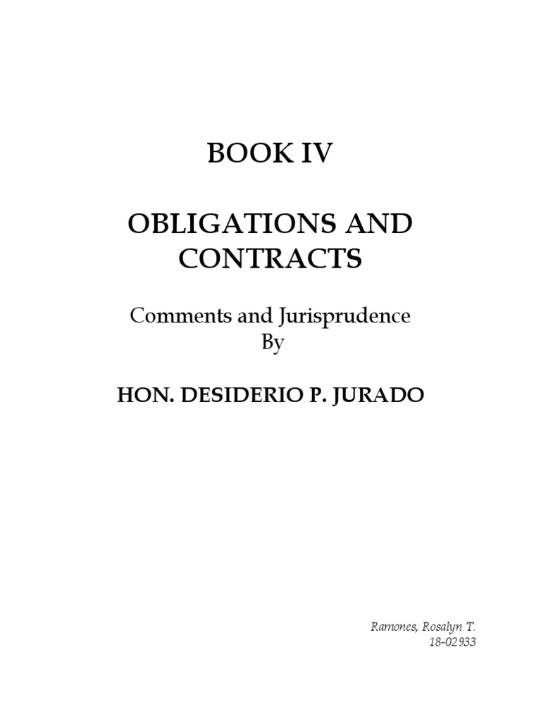 Book Iv Obligations And Contracts Comments And Jurisprudence By Pdf