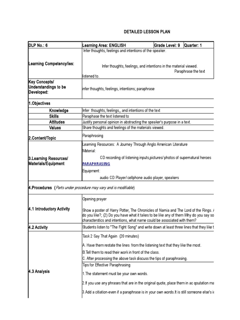 DLP 6 | PDF | Lesson Plan | Learning