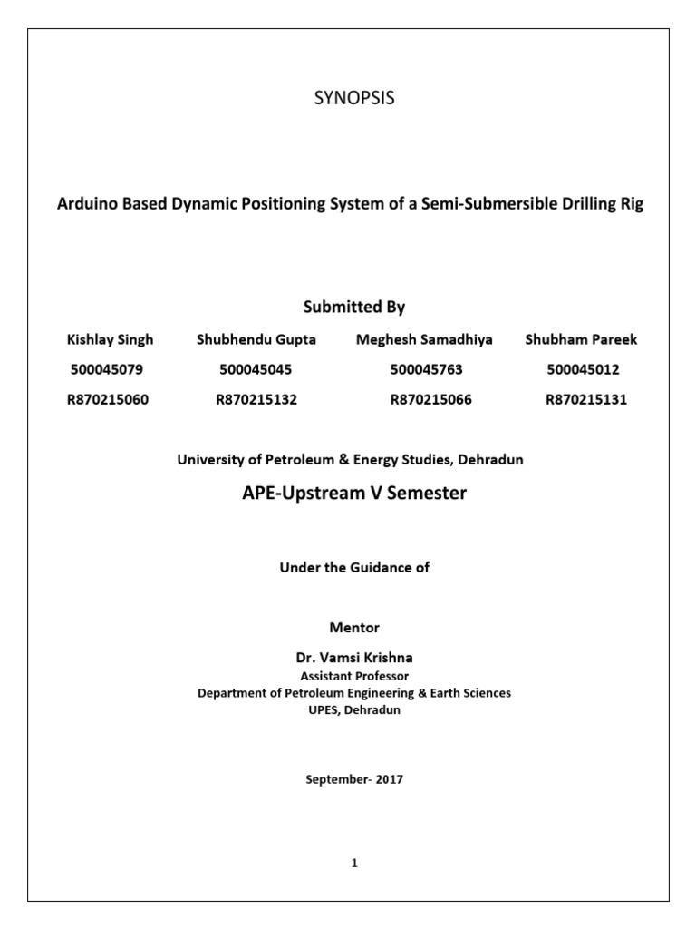 Synopsis: Arduino Based Dynamic Positioning System of A Semi-Submersible Drilling Rig | PDF